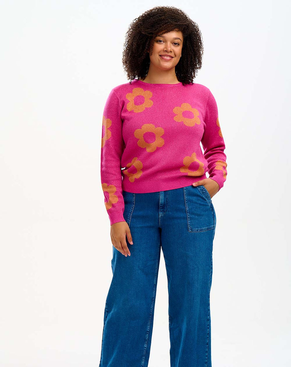 Sugarhill - Rowena Jumper - Pink, Sparkle Flowers – Lilac Rose